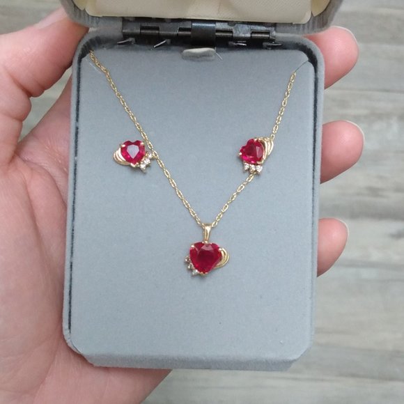 Jewelry | Vintage 14k Gold Ruby Pendant And Earrings Set | Poshmark